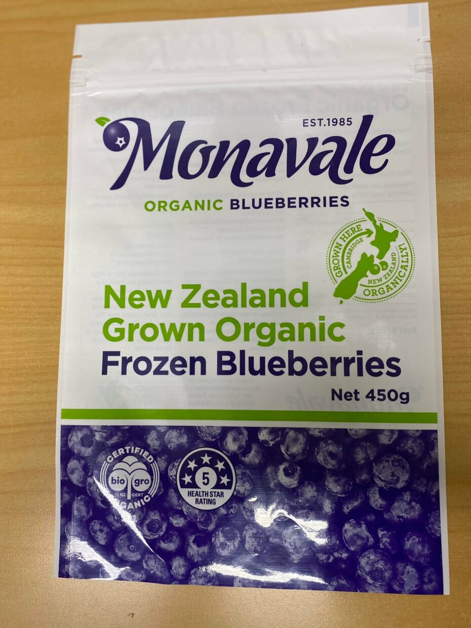 450g Bag Frozen Organic Blueberries - Monavale Organic Blueberries
